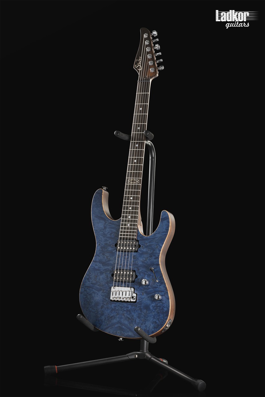 Suhr Custom Modern HH Satin Trans Blue Waterfall Burl Maple Black Limba ...